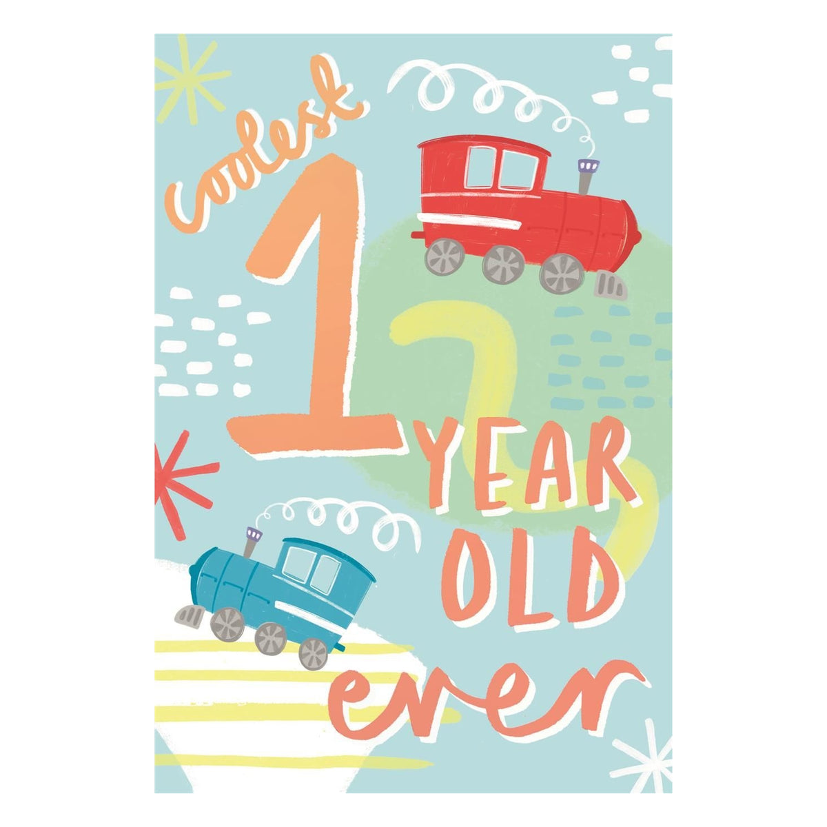 Cutest 1st Year Old Ever Train Engine Design Boy Birthday Card ...