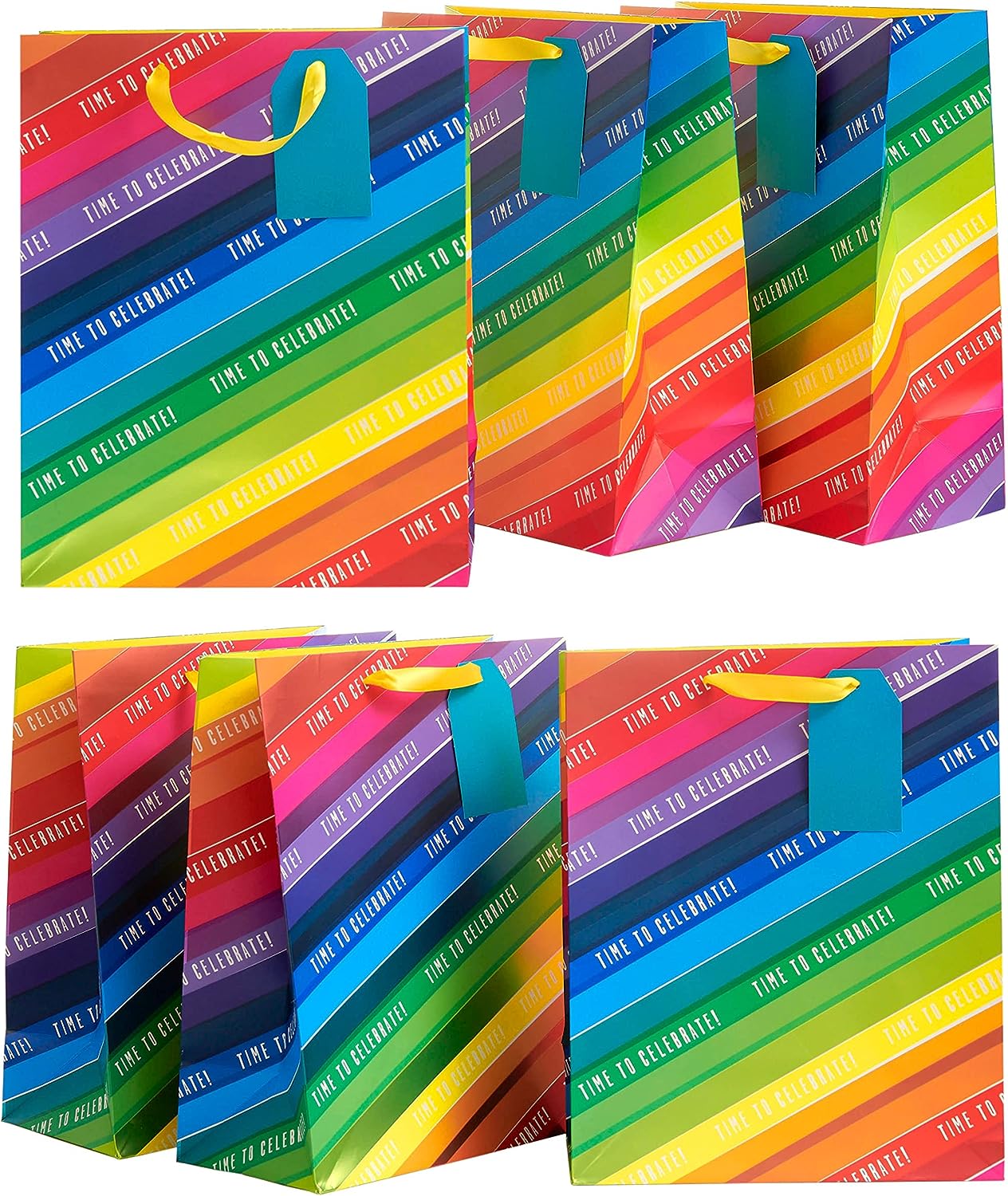 Rainbow Design Of 6 Large Gift Bags With Tags For Any Occasion ...