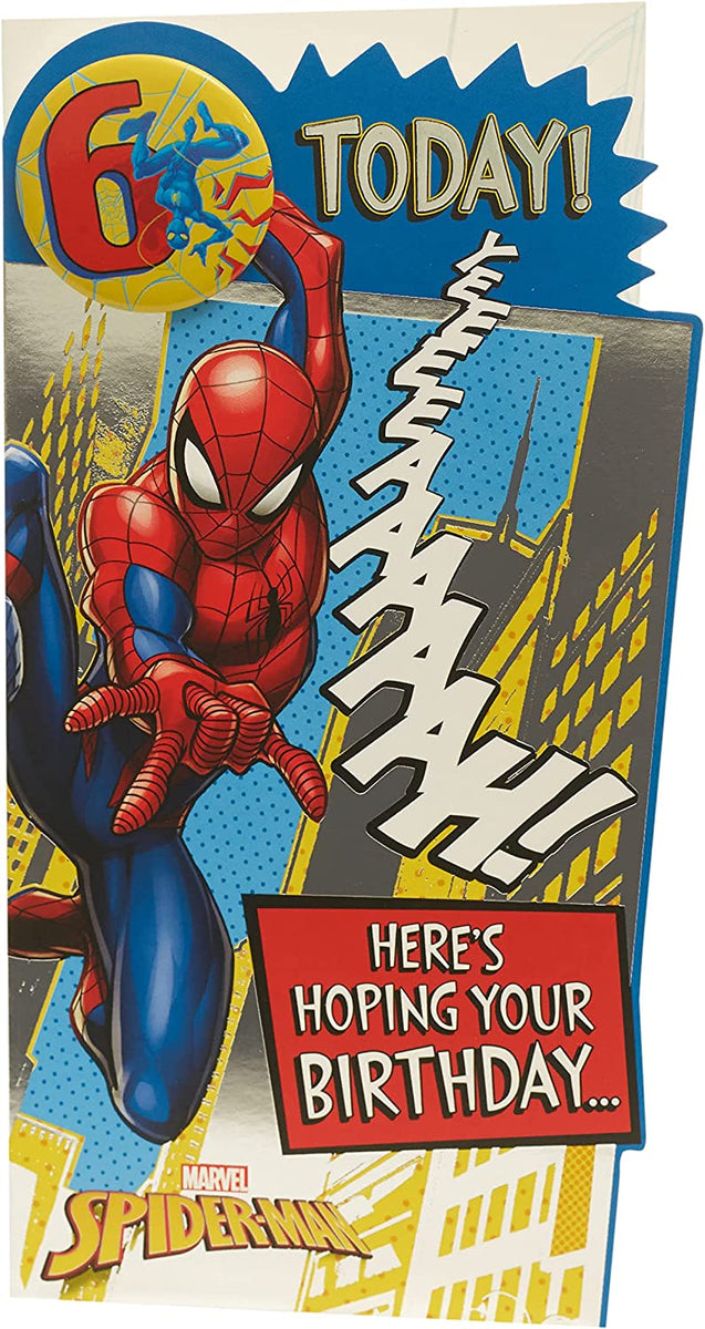 Marvel Spider Man 6th Birthday Card with Badge – Collect Cards